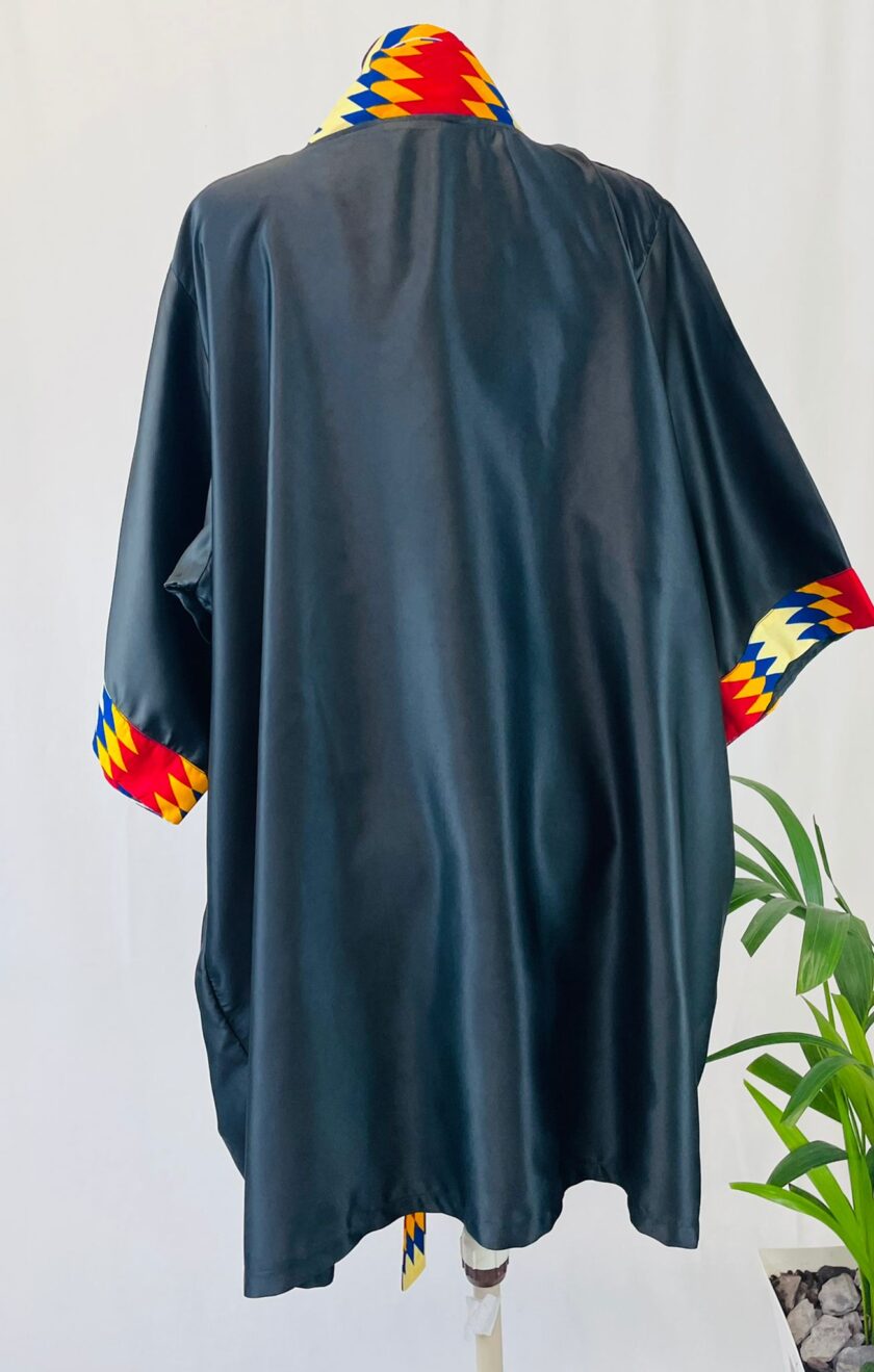 Black And African Kente Print Satin Kimono Robe African Clothing Store